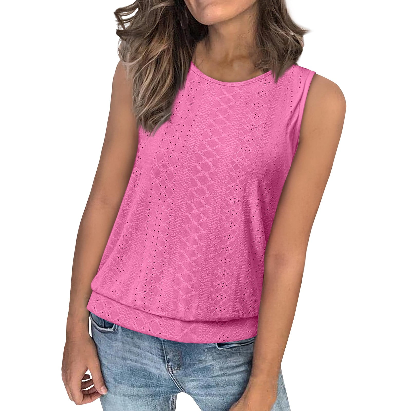 UoCefik Women's Summer Tank Tops Loose Fit Eyelet Embroidery Scoop Neck ...