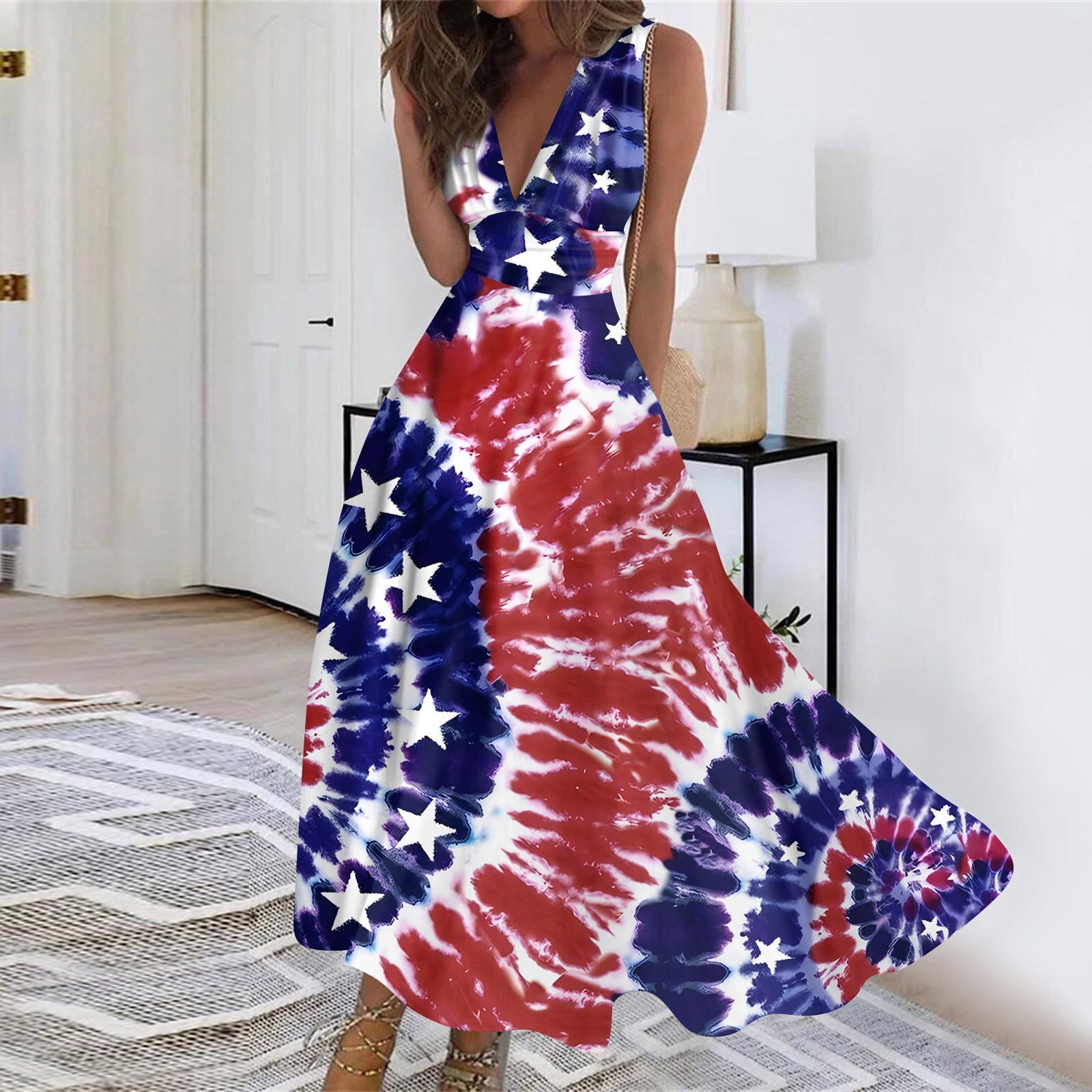 UoCefik Womens 4th of July Dresses V Neck USA Flag Print Independence ...