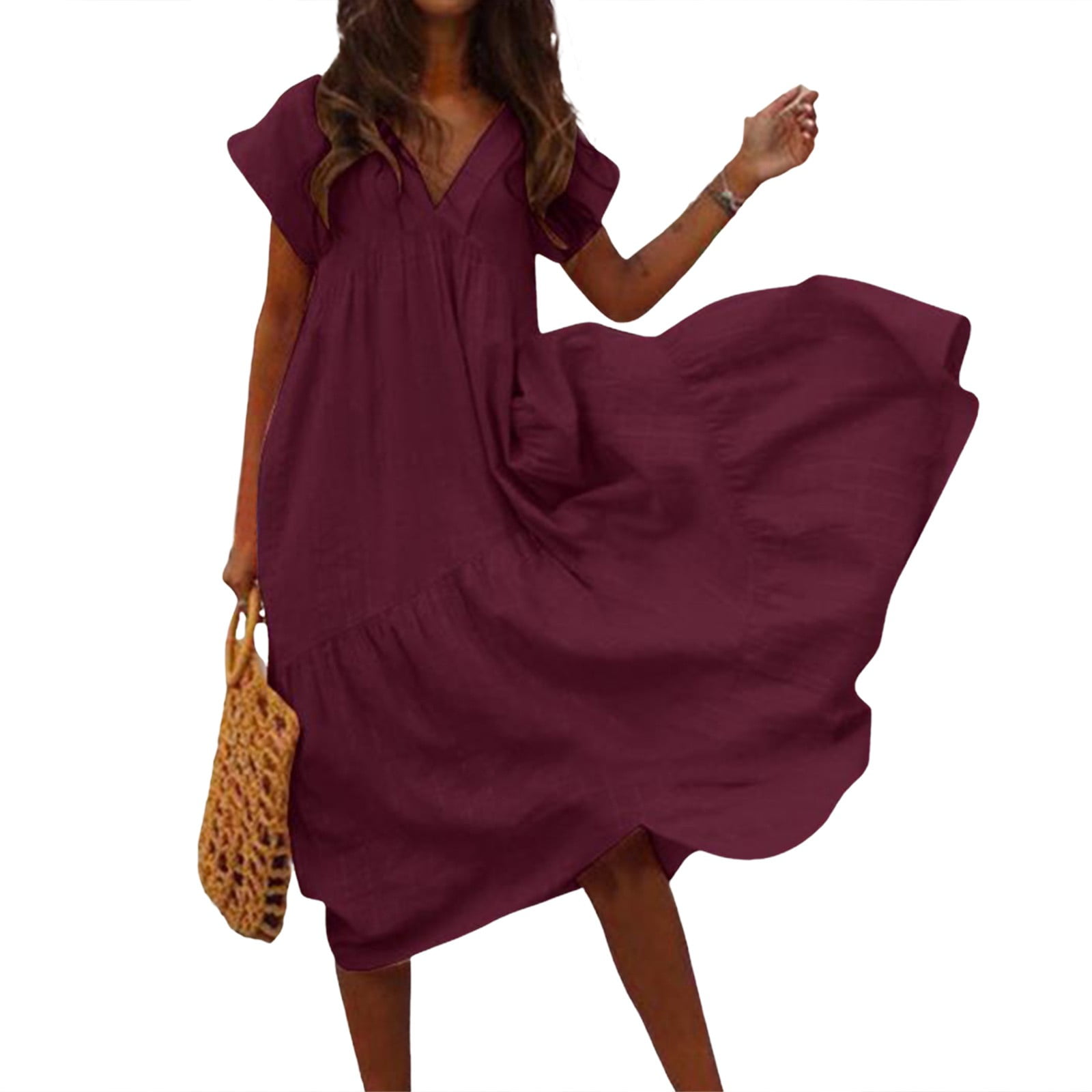 UoCefik Womens Spring Dresses 2025 Casual Short Sleeve V Neck Ruffle ...