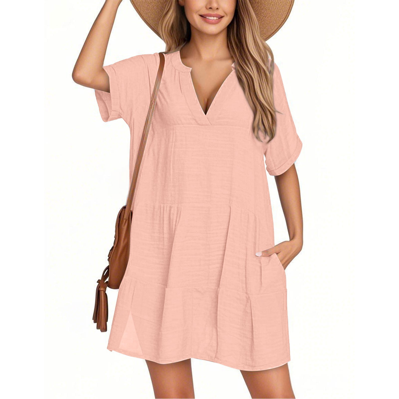 UoCefik Womens Summer Dresses 2025 Loose V Neck Short Sleeve Dress ...