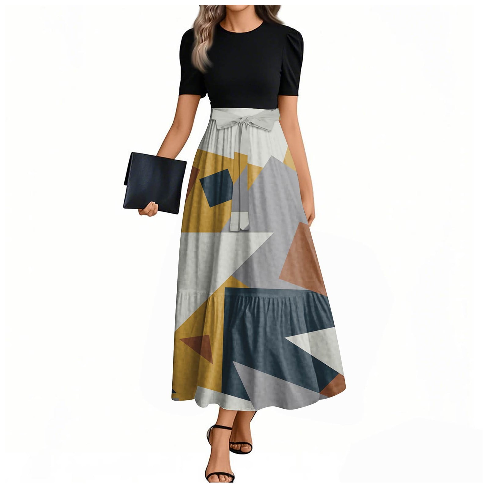 UoCefik Womens Work Dresses Flowy Floral Print Short Sleeve Wedding ...