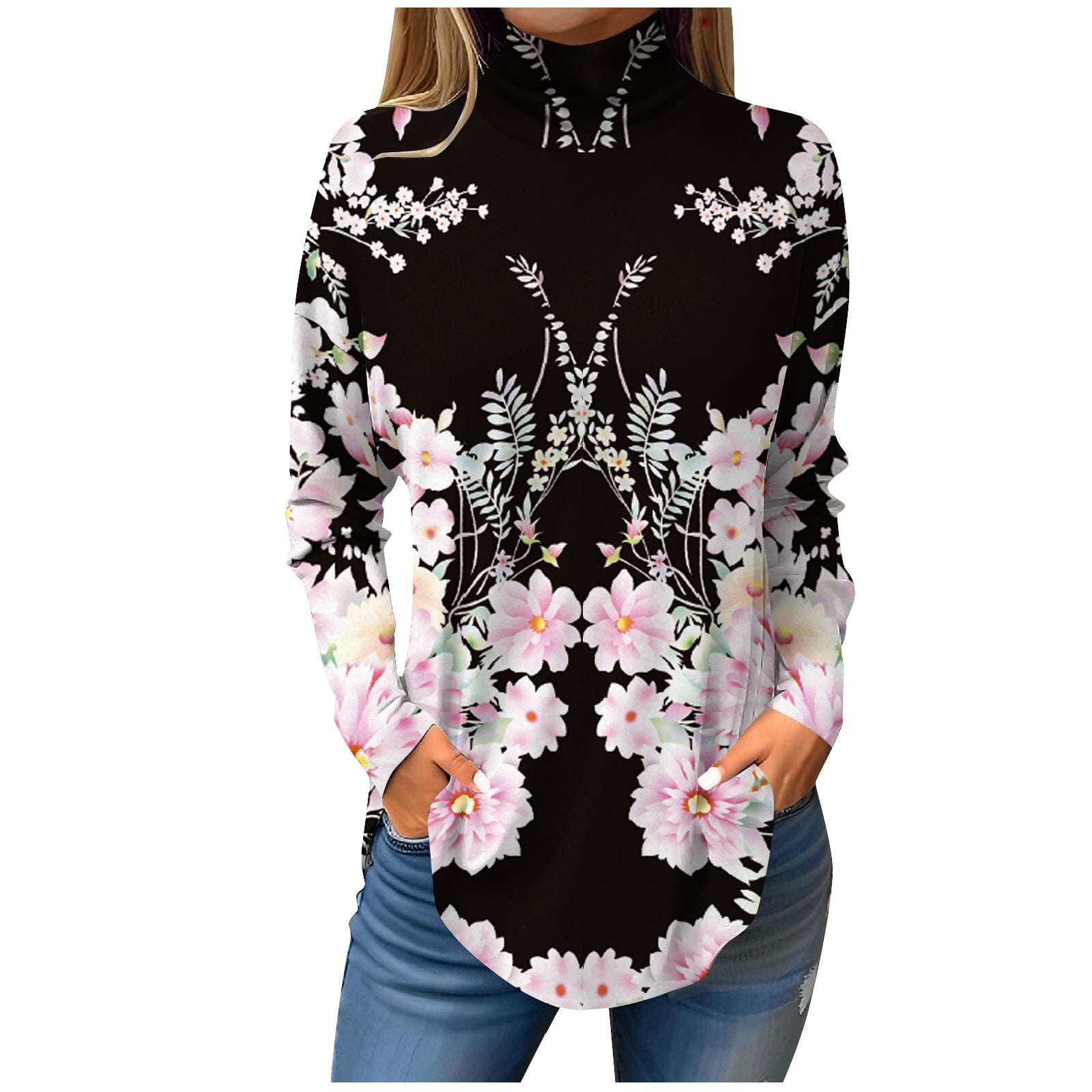 UoCefik Womens Long Sleeve Shirts With Collar Turtleneck Tunic Tops ...
