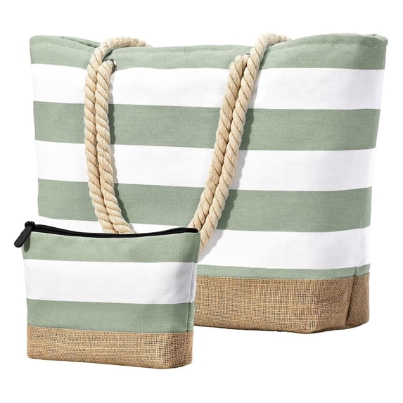 Uobin Stylish Striped Large Capacity Beach Tote With Rope Handles For ...