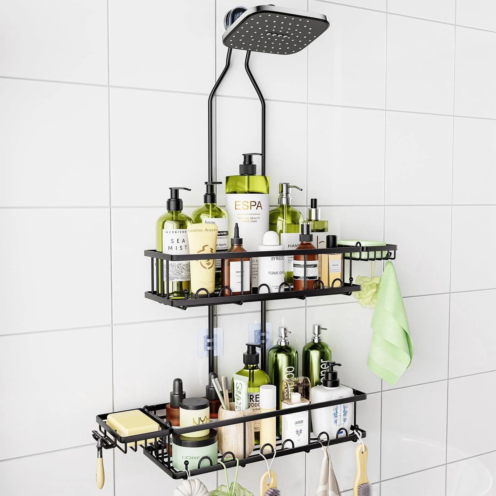 Uoisaiko Rustproof Adjustable Shower Caddy, Over Shower Head Organizer ...