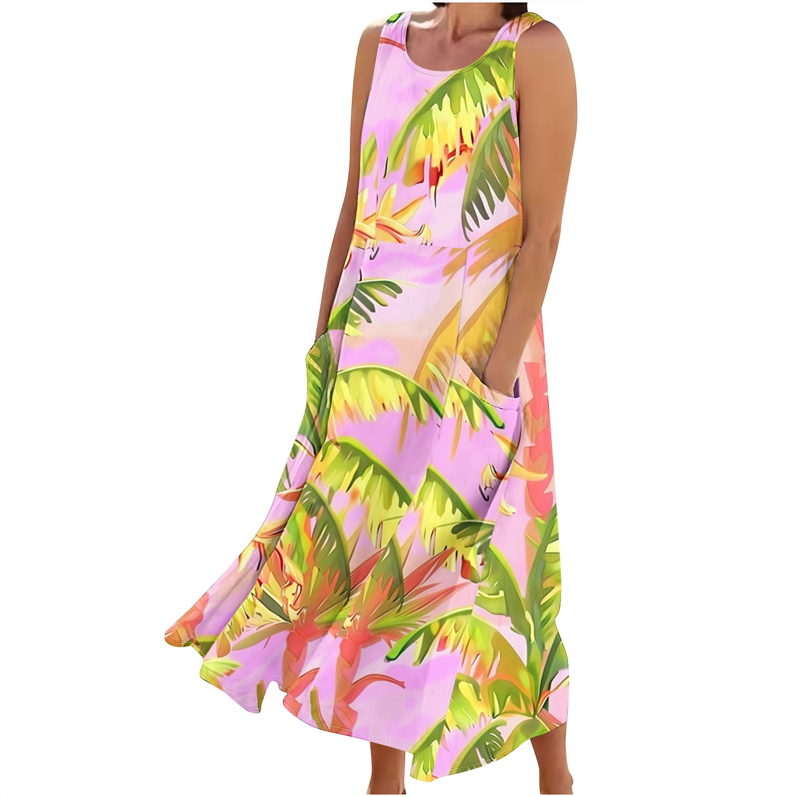 Uojfnhb Summer Midi Dresses for Women with Sleevelesss Wedding Guest ...