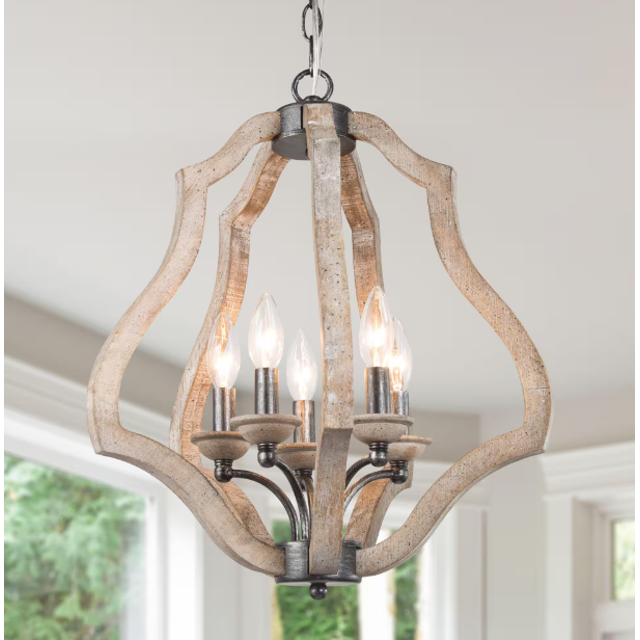 Uolfin Modern Farmhouse Candlestick Wood Chandelier, Niki 5-Light ...