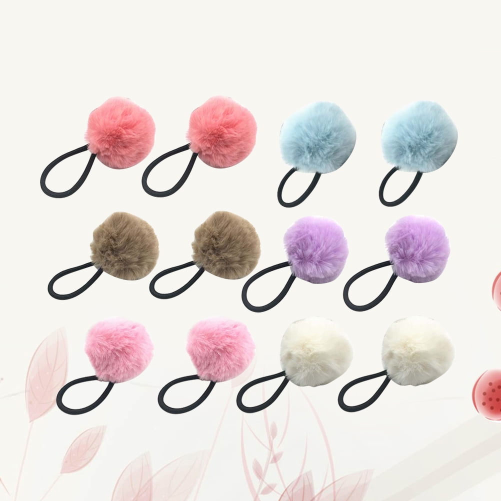 Uonlytech 12pcs Velvet Pom Ball Hair Ties, Fluffy Ponytail Holders ...