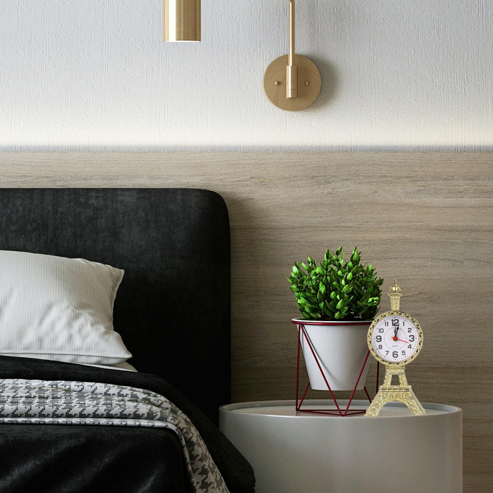 Uonlytech 1Set Clock For Desk Golden Eiffel Tower Shape Plastic Timekeeping For Living Room ...