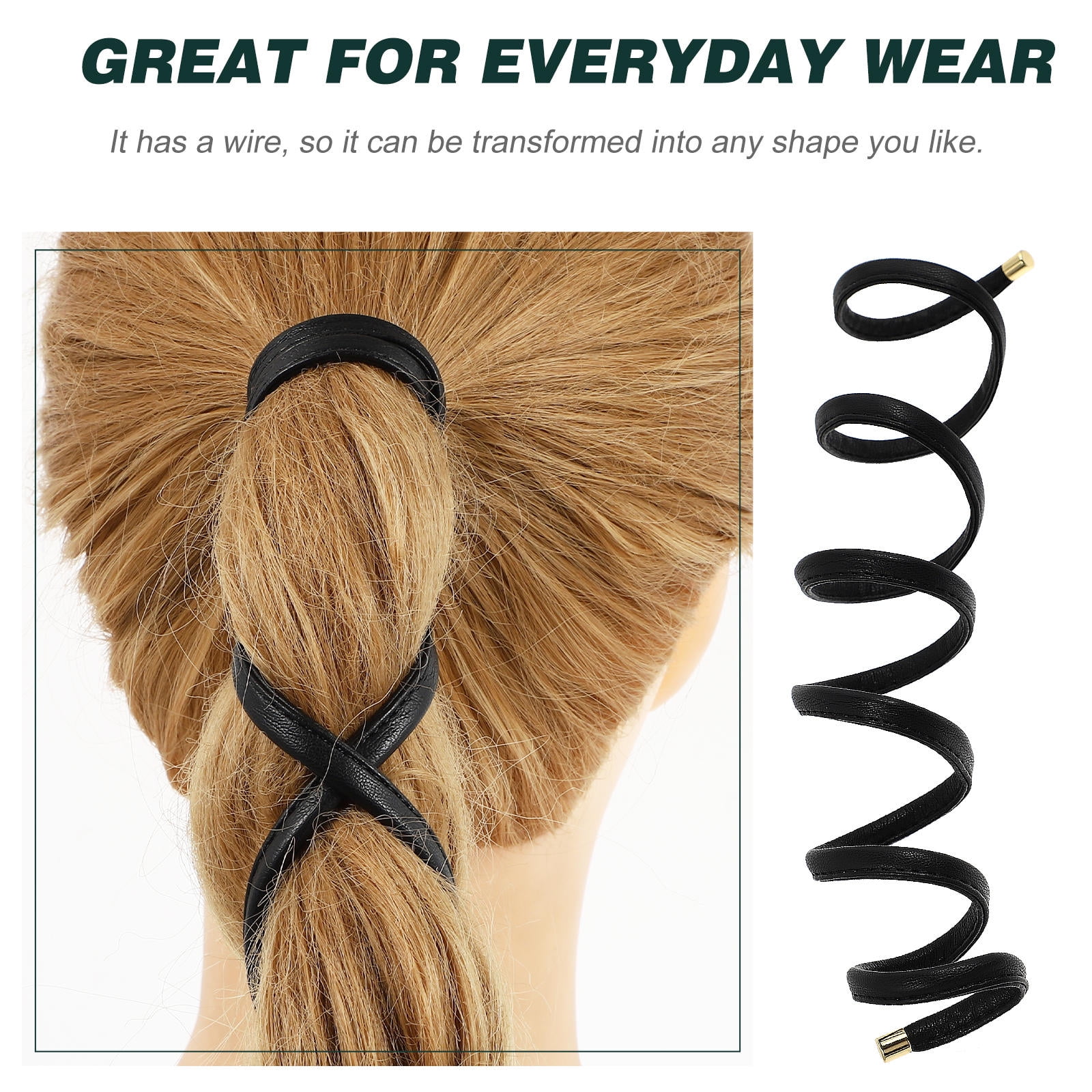 Uonlytech 1Pc Black Adjustable Hair Tie Wire Ponytail Holder PU ...