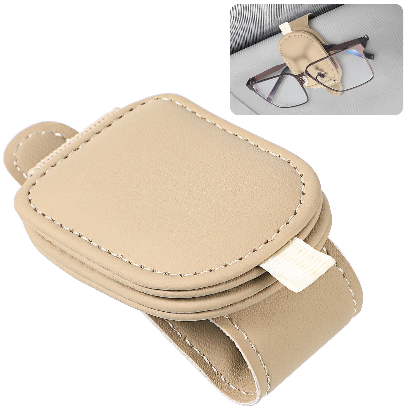 Uonlytech 1Set Pu Beige Rectangular Car Visor Clip for Glasses Holder ...