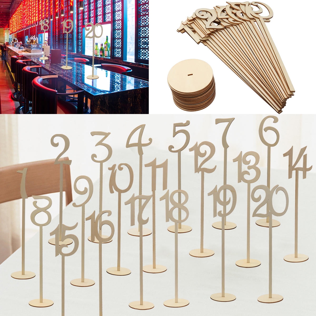 Uonlytech 20Pcs Wedding Table Numbers for Guest Tables Wood with Simple ...