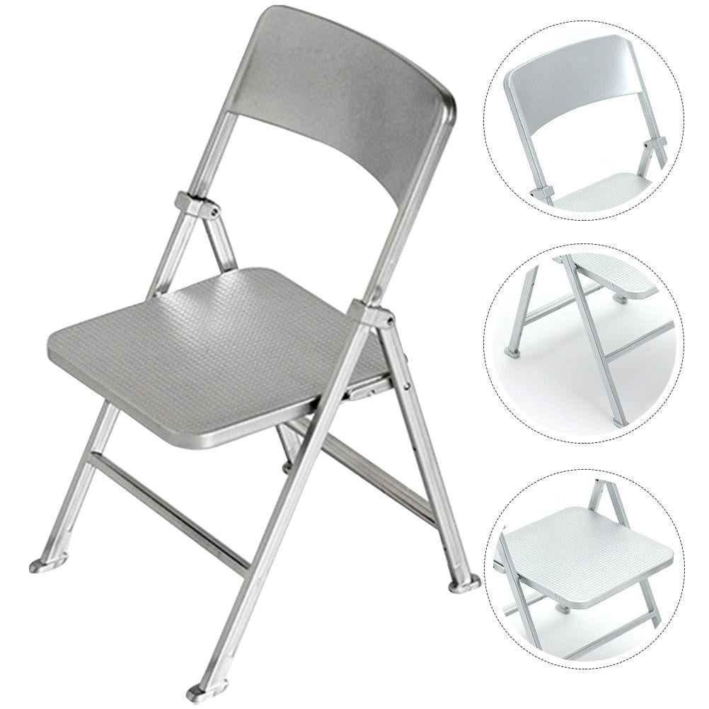 Uonlytech 2Pcs Miniature Furniture Prop Mini Folding Chair Silver PVC ...