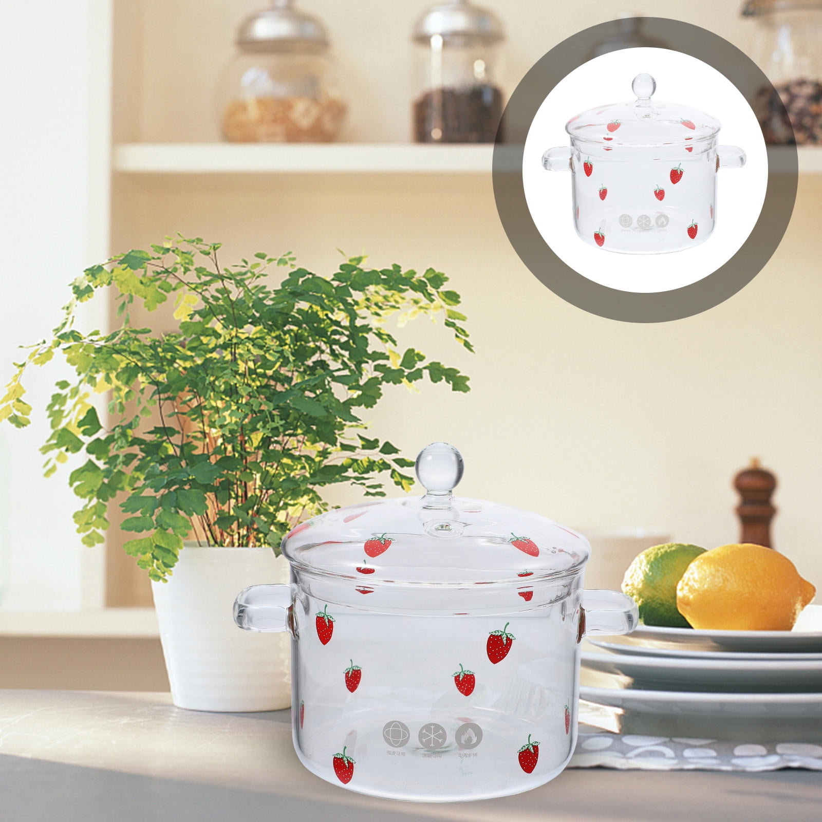 Uonlytech Clear Glass Cooking Pot with Lid and Handles for Household ...