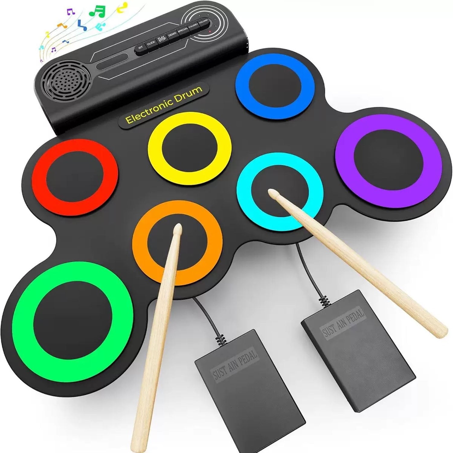 Uooglle Electric Drum Set with Built-in Dual Speakers, 7-Pad Portable ...