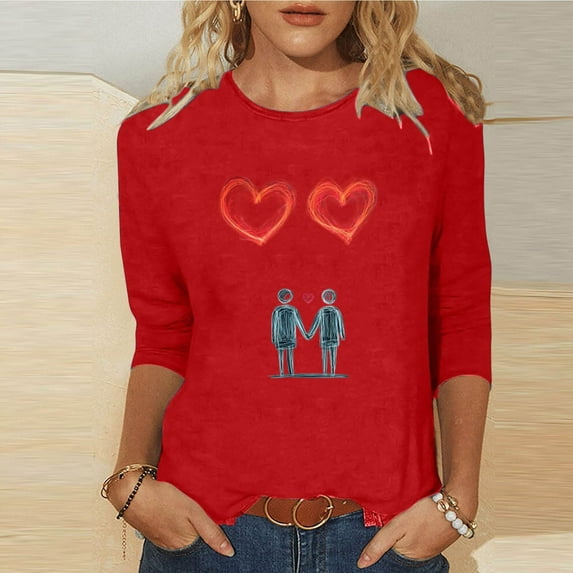 Uootdi 3/4 Sleeve Shirts for Women Trendy Cute Funny Print Heart ...