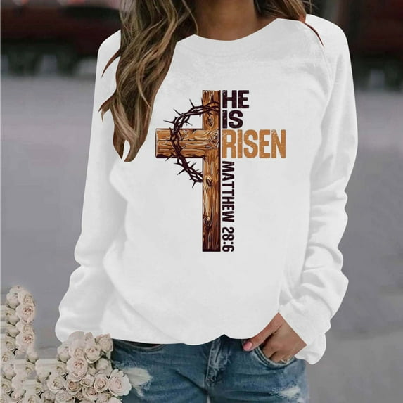 Uootdi Easter Christian Jesus Faith Sweatshirt for Women Jesus Cross ...