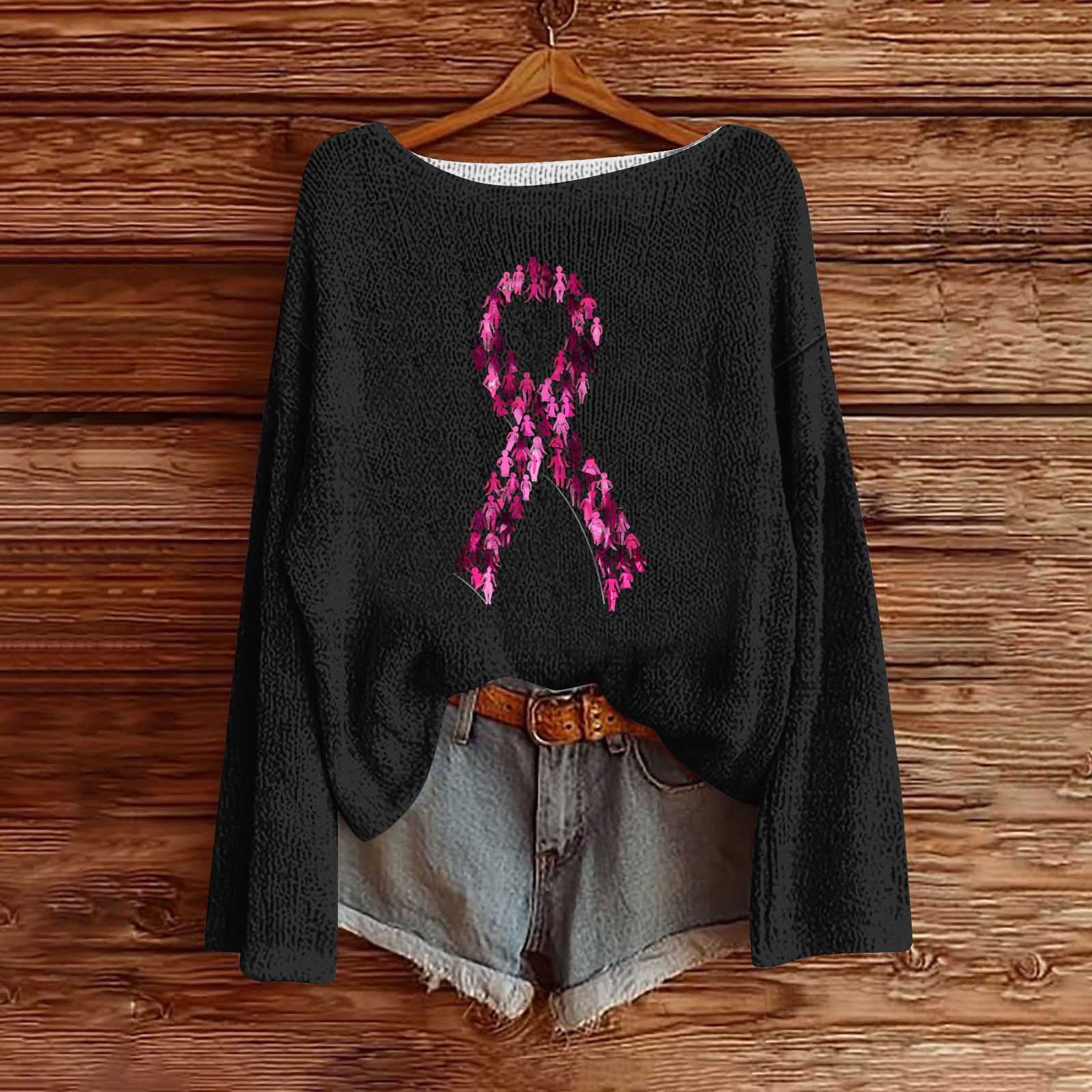 Uootdi Gift Sweaters for Women Breast Cancer Awareness Crewneck Long ...