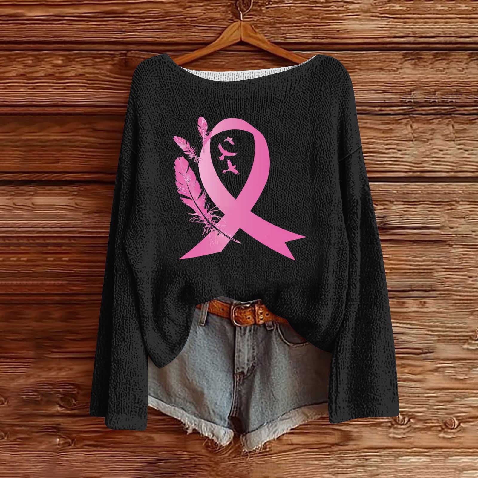 Uootdi Gift Sweaters for Women Breast Cancer Awareness Crewneck Long ...