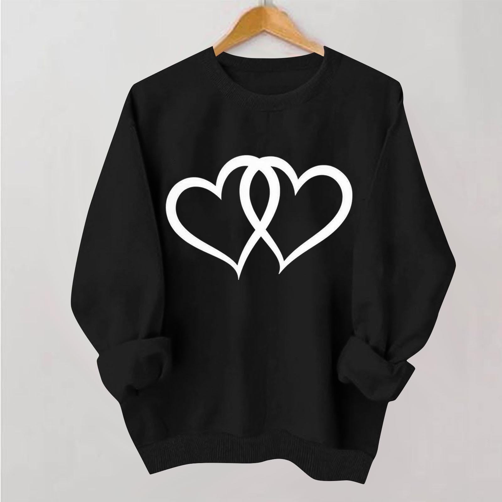 Uootdi Love Heart Print Graphic Sweatshirts for Women Crewneck Holiday ...
