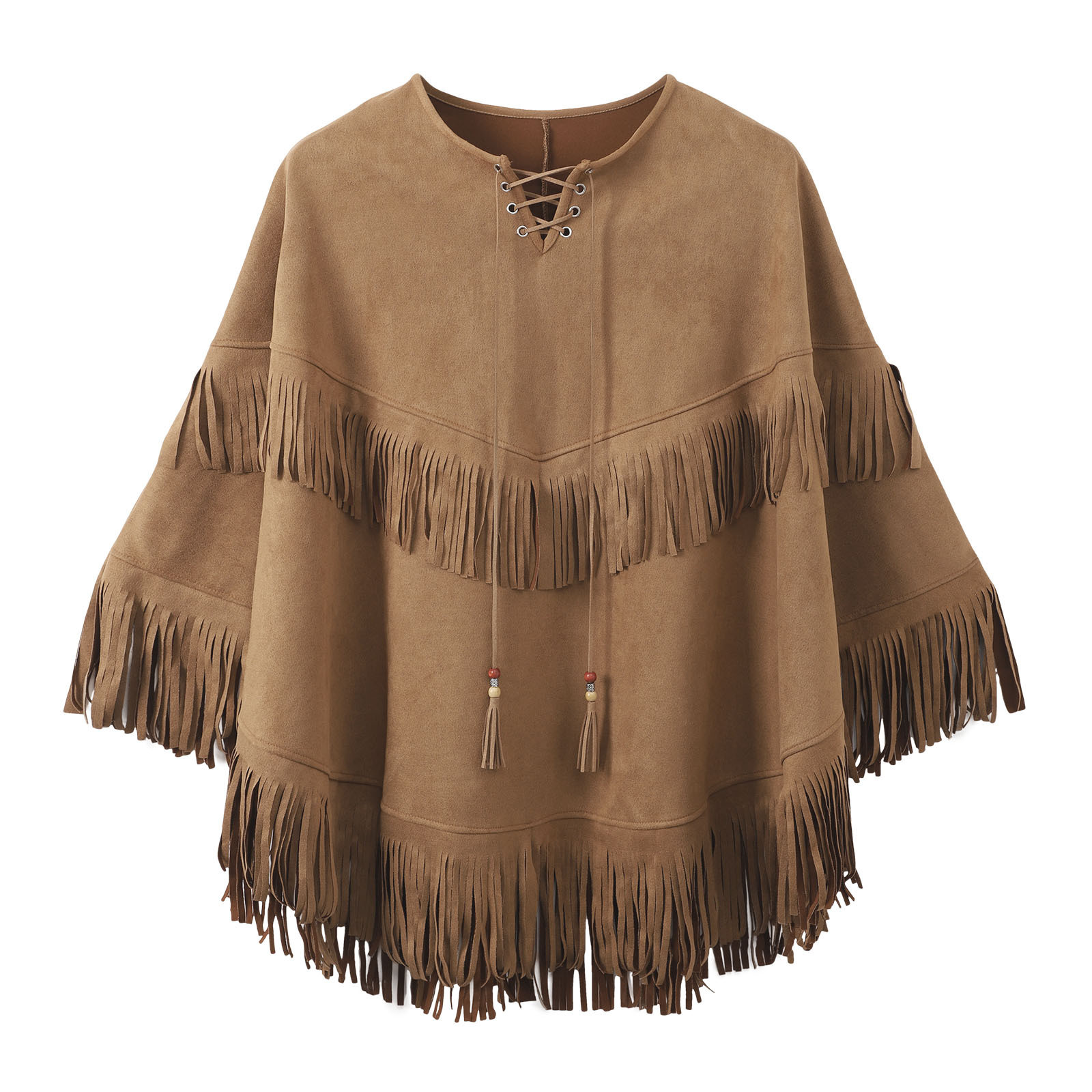 Uootdi Oversized Fringe Faux Suede Poncho Cut Out Asymmetric Jackets ...