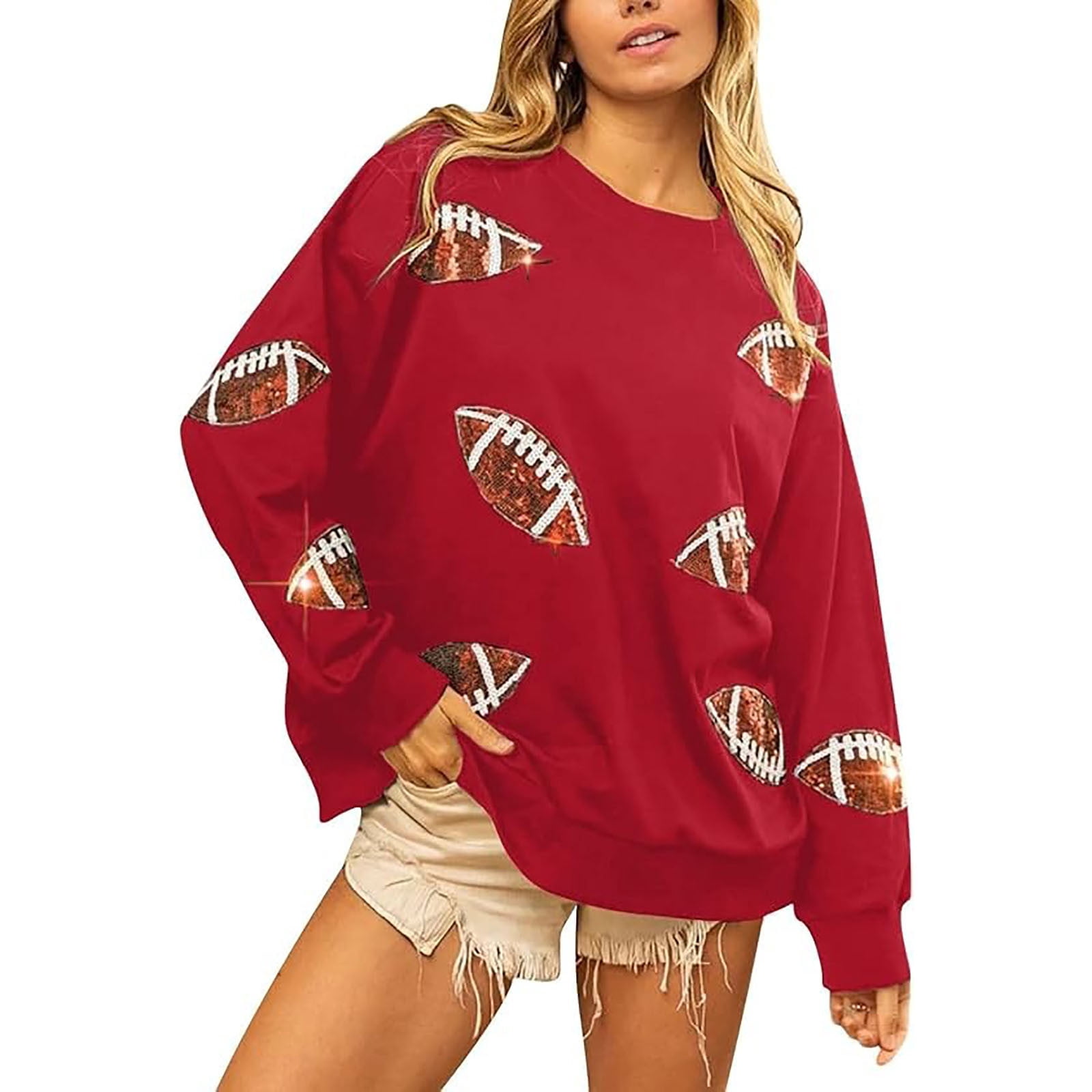 Uootdi Oversized Womens Long Sleeve Sweatshirt Football Shirts for ...