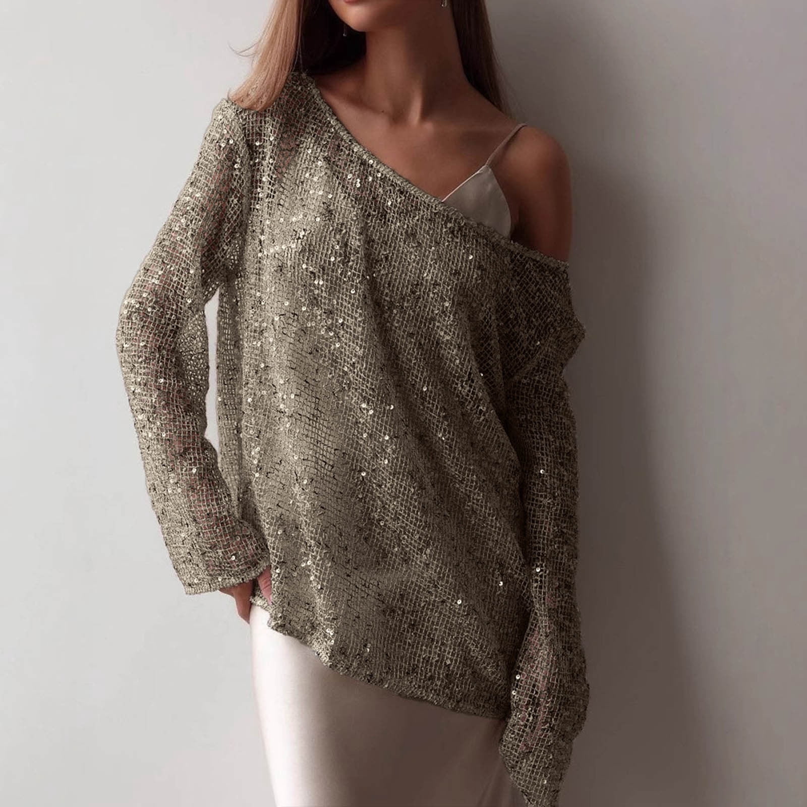 Uootdi Women Sexy Shiny Crochet Sheer Mesh See Through Pullover Tops ...