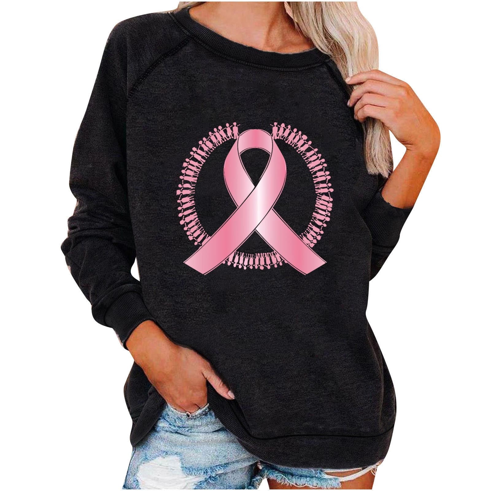 Uootdi Women's Breast Cancer Awareness Gift Long Sleeve Shirts Funny ...