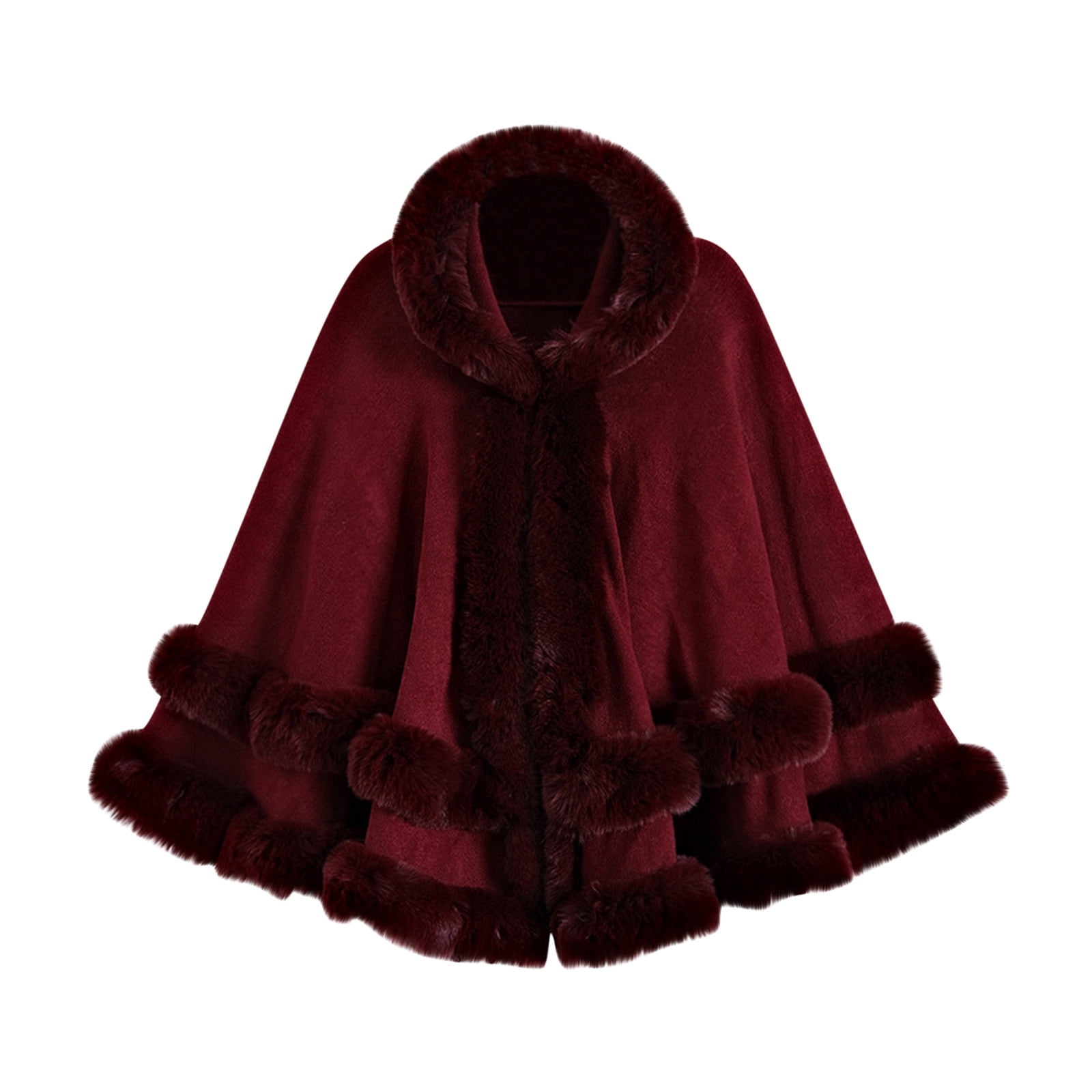 Uootdi Women's Oversize Cape Coat Fuzzy Collar Elegant Batwing Poncho ...