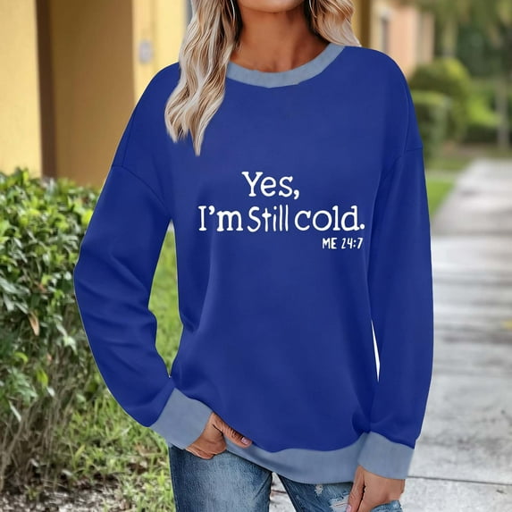 Uootdi Womens Cute Print Daily Long Sleeve Shirts Round Neck Letter ...