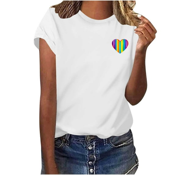 Uootdi Womens Love Heart Printed Tops V Neck Short Sleeve T Shirts ...