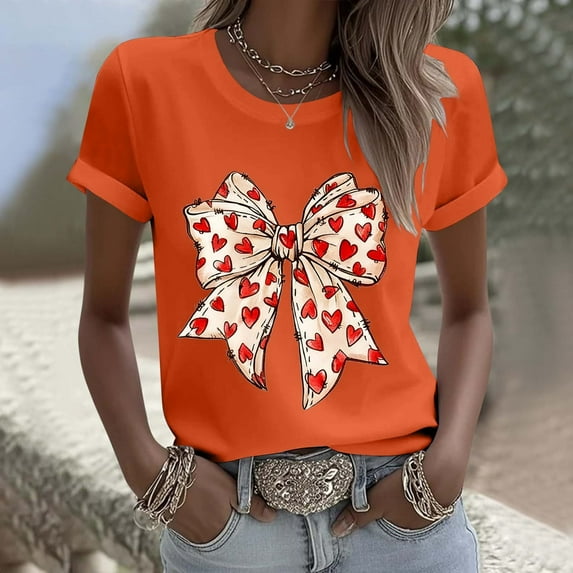 Uootdi Womens Love Heart Printed Tops V Neck Short Sleeve T Shirts ...