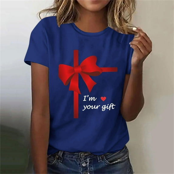 Uootdi Womens Love Heart Printed Tops V Neck Short Sleeve T Shirts ...