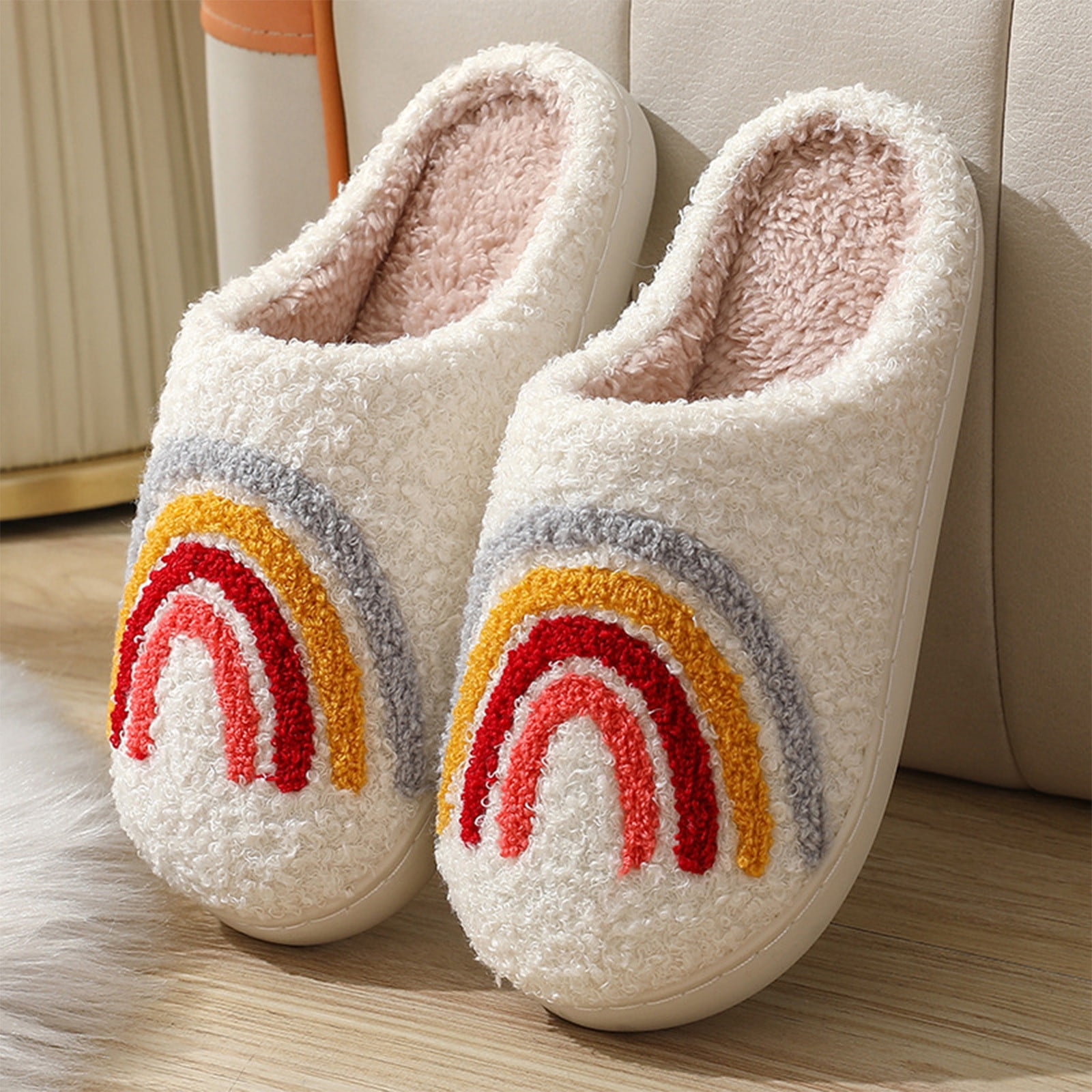 FAIOROI Slippers for Women Bedroom New Comfortable Home Cute Rainbows ...