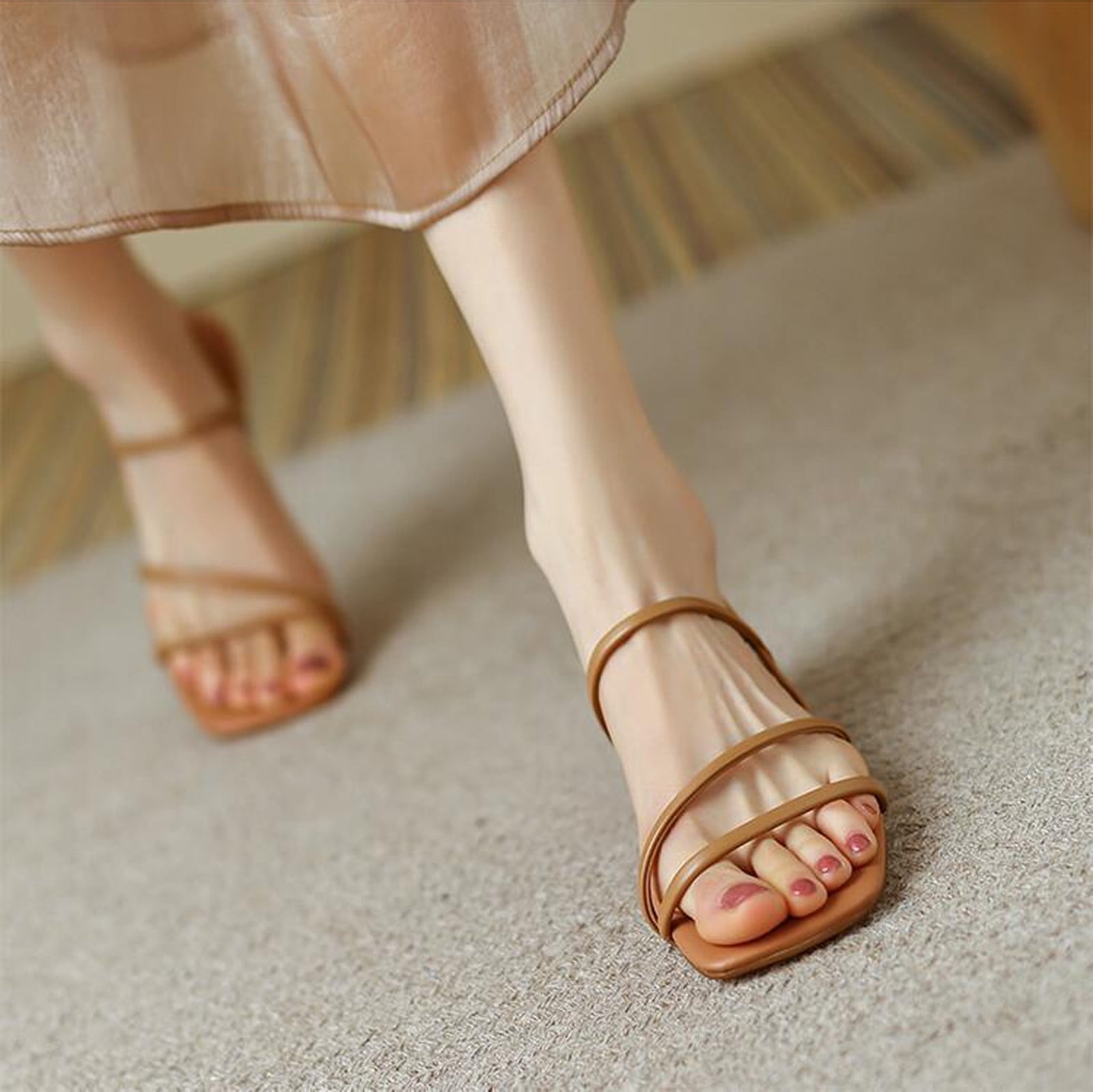 FAIOROI Wedge Sandals for Women Rectangular Toe Sandals Women's Strappy ...