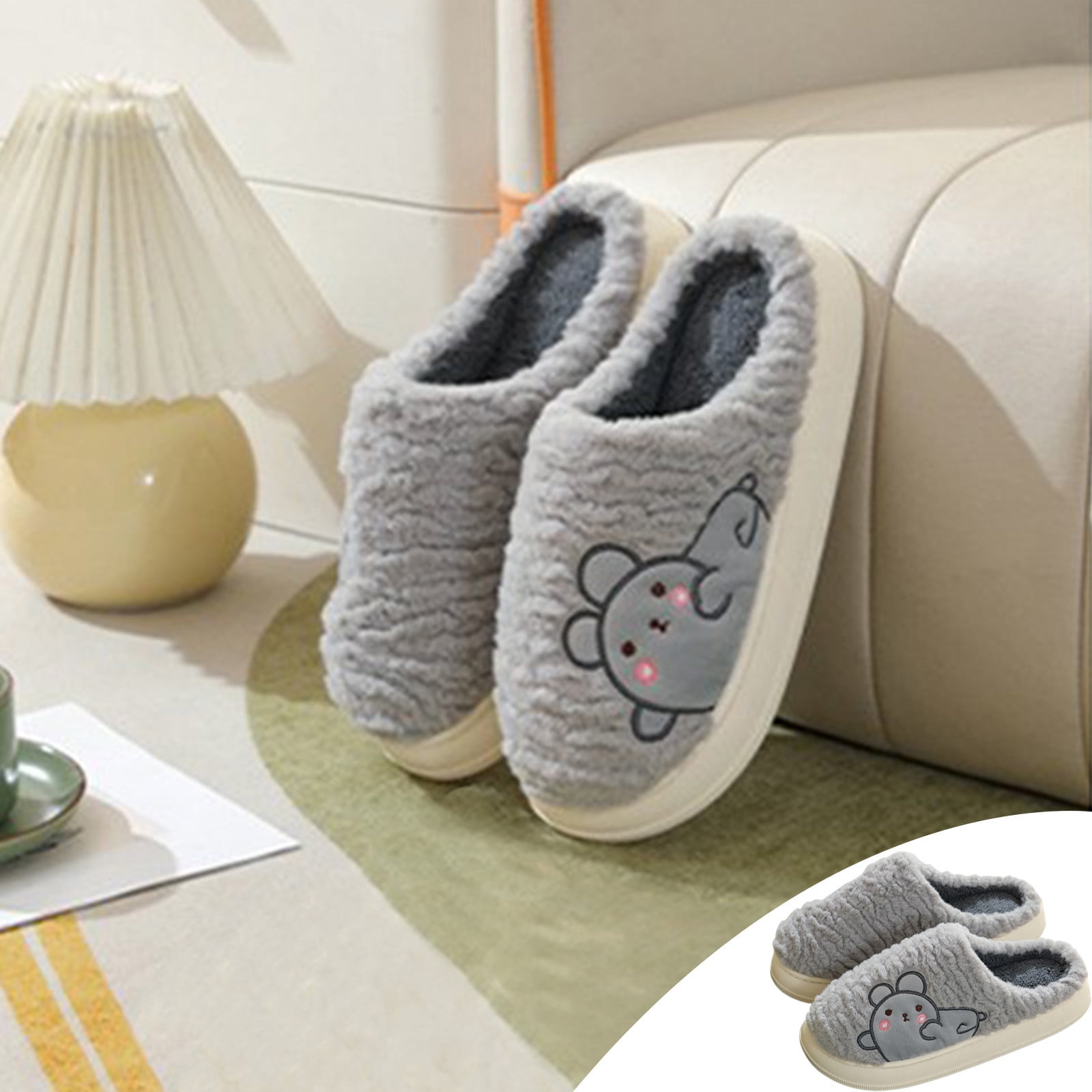 FAIOROI Womens Slippers House Cotton Slippers Female Cartoons Cute Fall ...