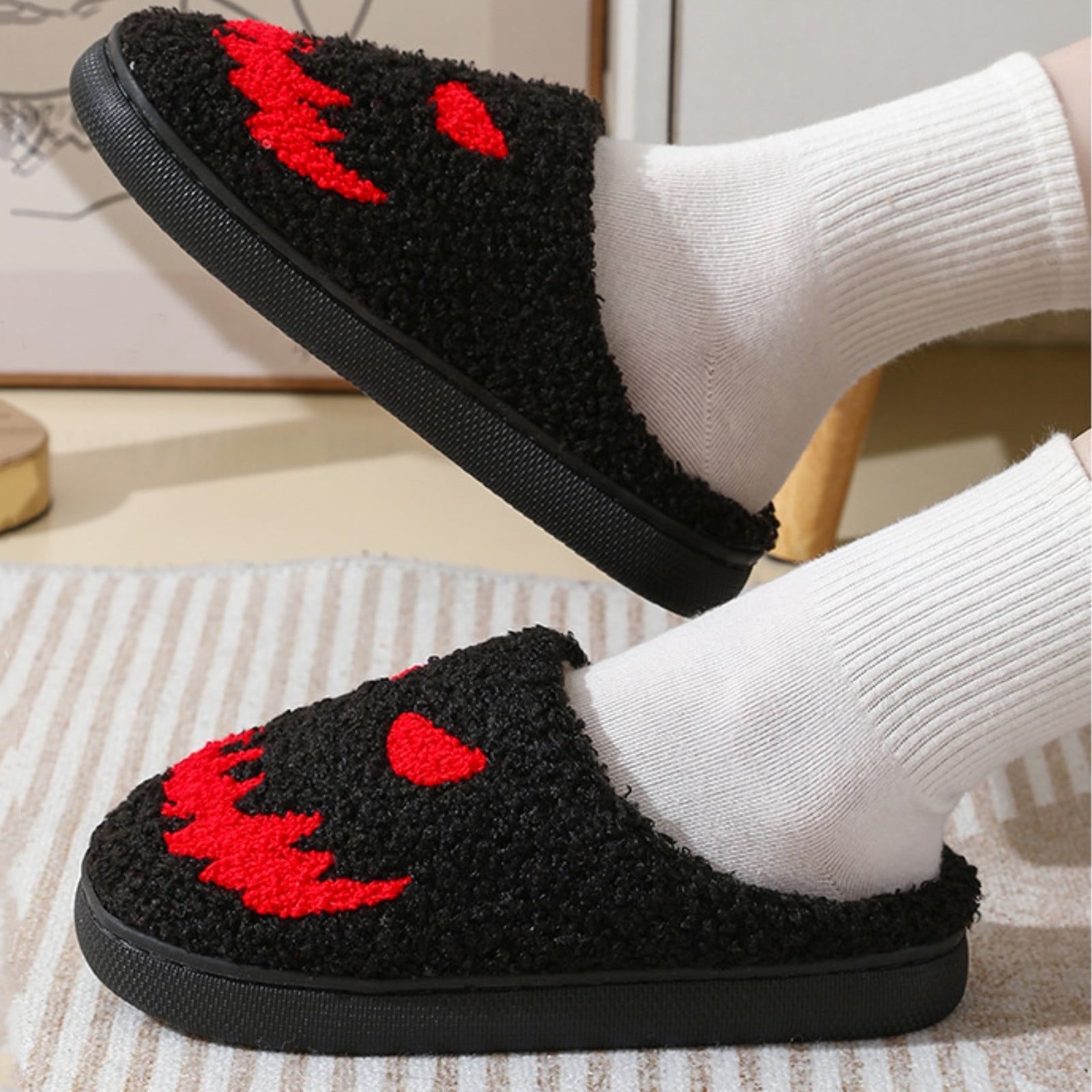 Uorcsa Womens Slippers House Halloween Ghost Face Warm Winter Cotton ...