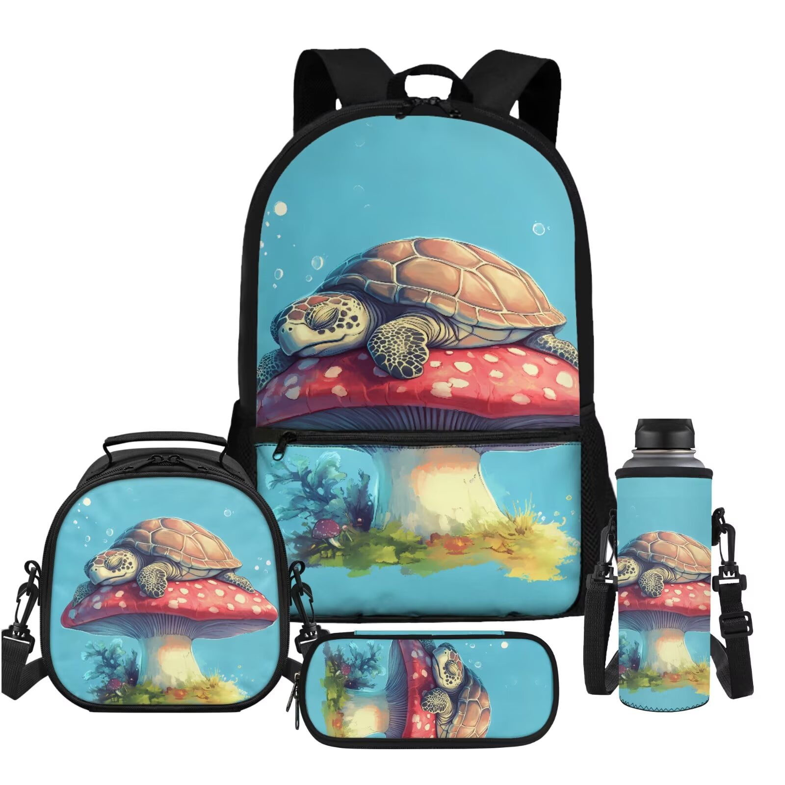 Uorisanigo 4 PCS Set Mushroom Turtle Backpack with Lunch Box Pen Case ...
