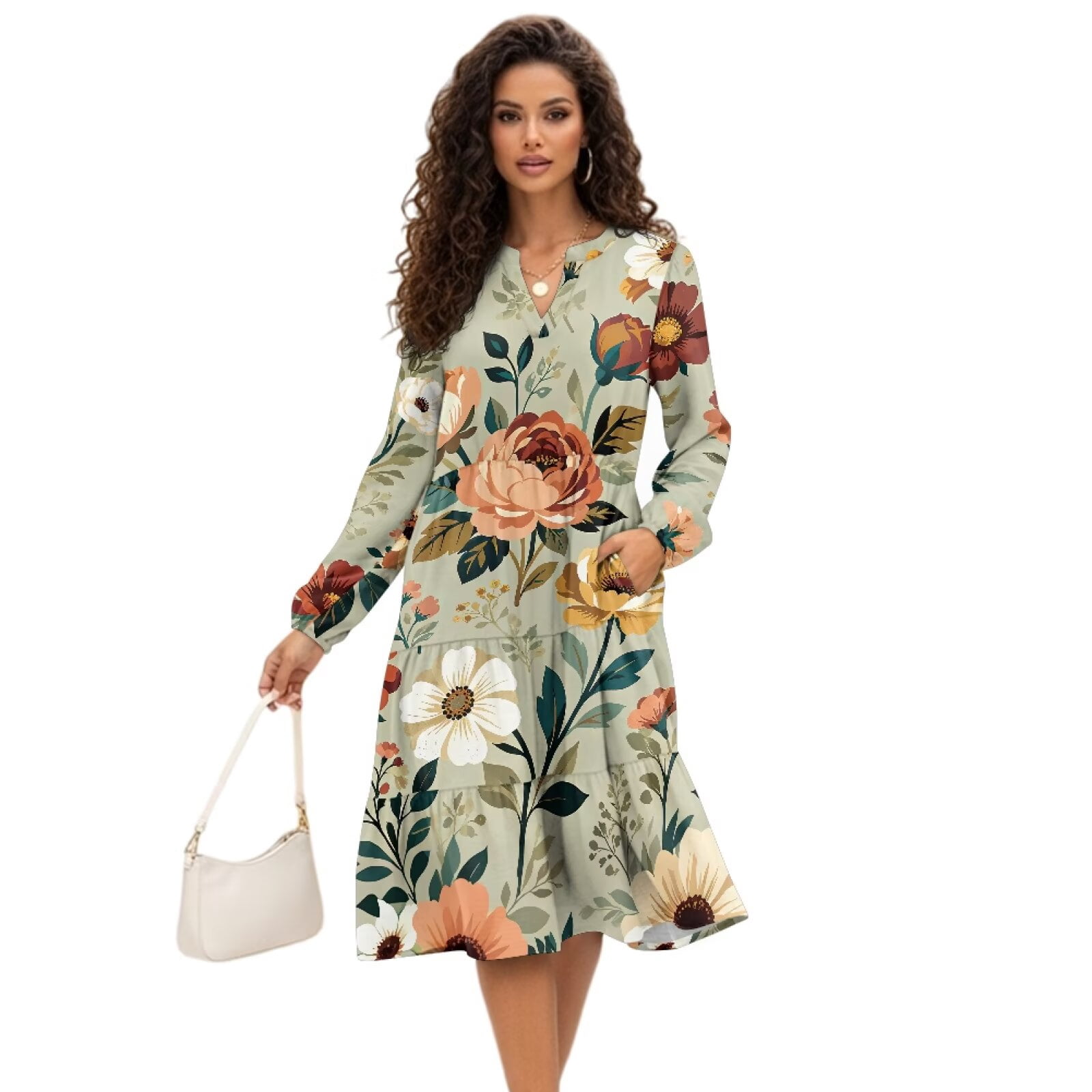 Uorisanigo Aesthetic Floral V Neck Midi Dress for Women Ruffled Tiered ...