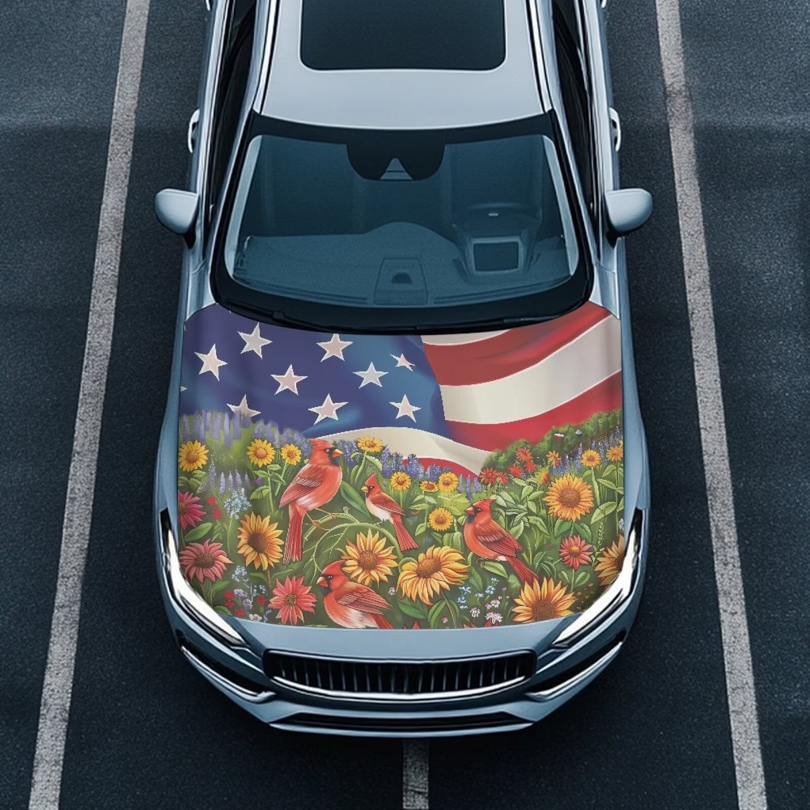 Uorisanigo American Flag Bird Sunflower Car Hood Cover Portable Car ...