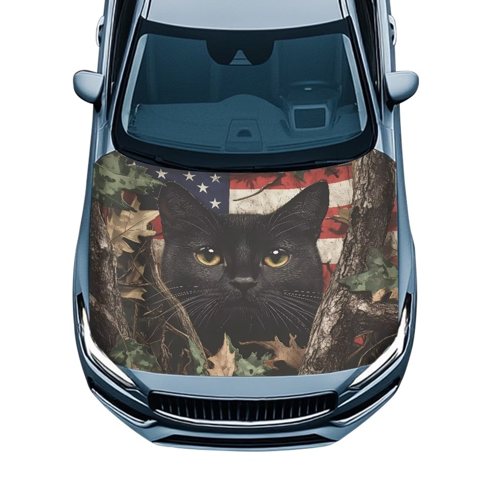 Uorisanigo American Flag Black Cat Car Hood Cover Universal Car Hood ...