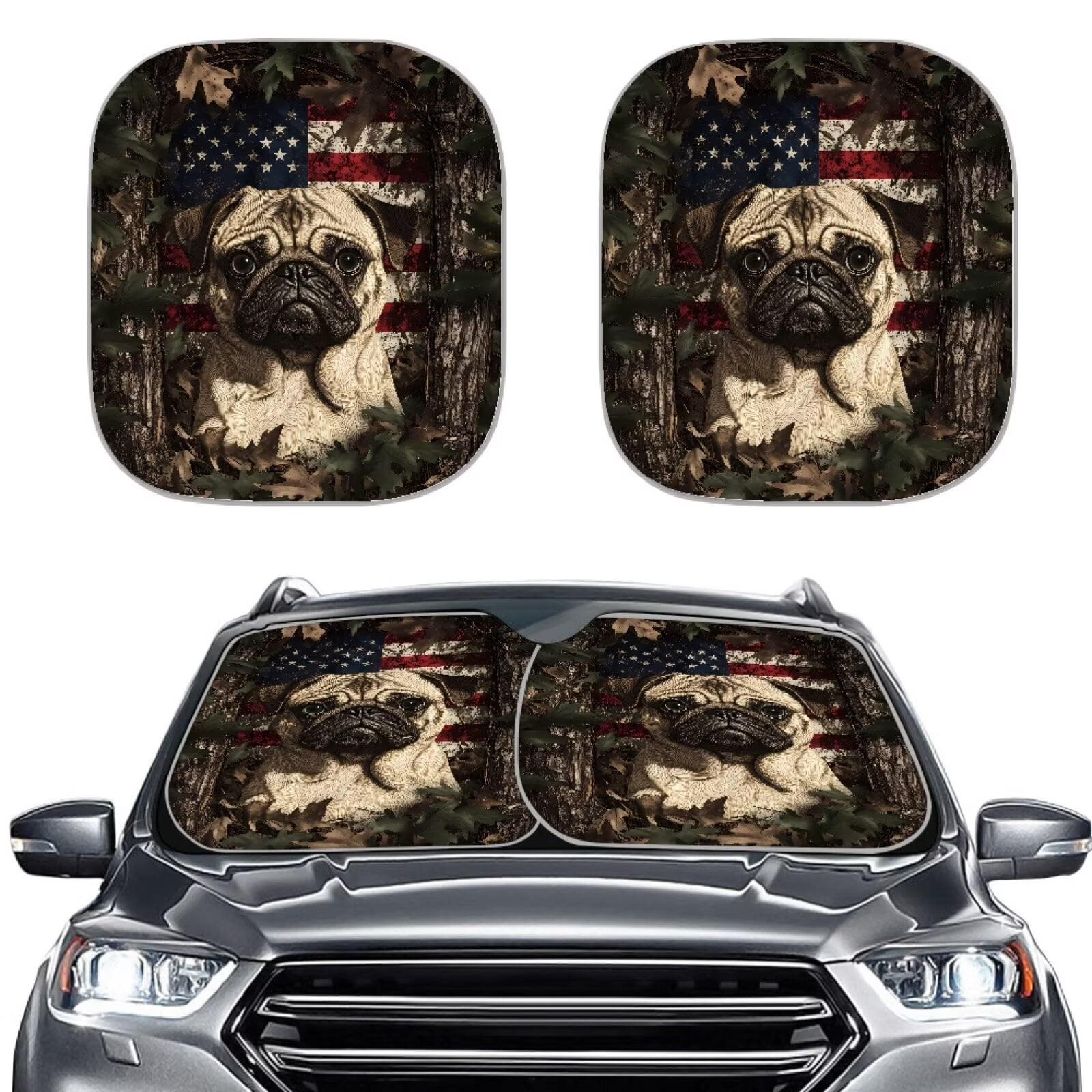 Uorisanigo American Flag Hunting Forest Pugs Car Sun Shade Pack of 2 ...