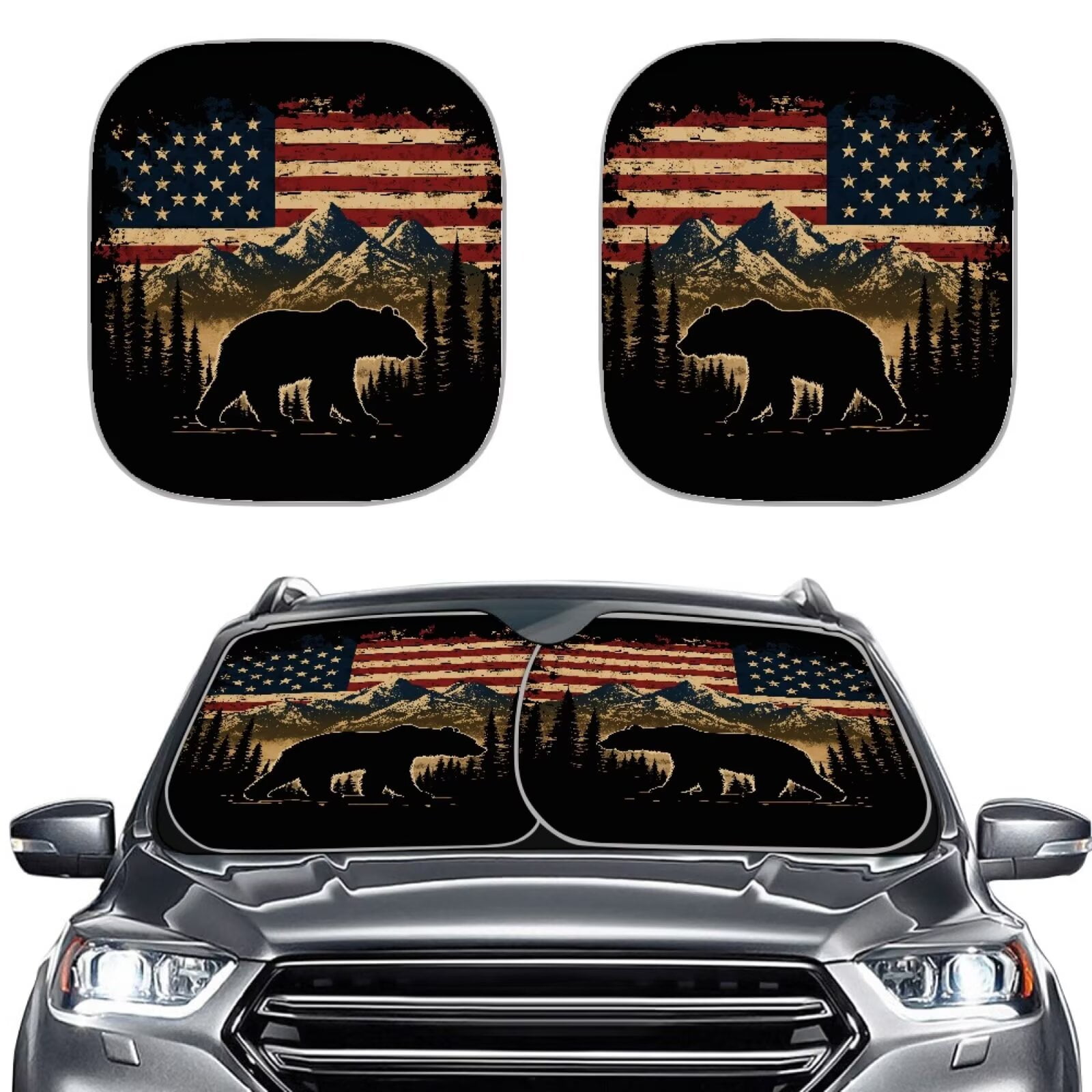 Uorisanigo American Flag Mountain Bear 2 PCS Car Sunshades for ...