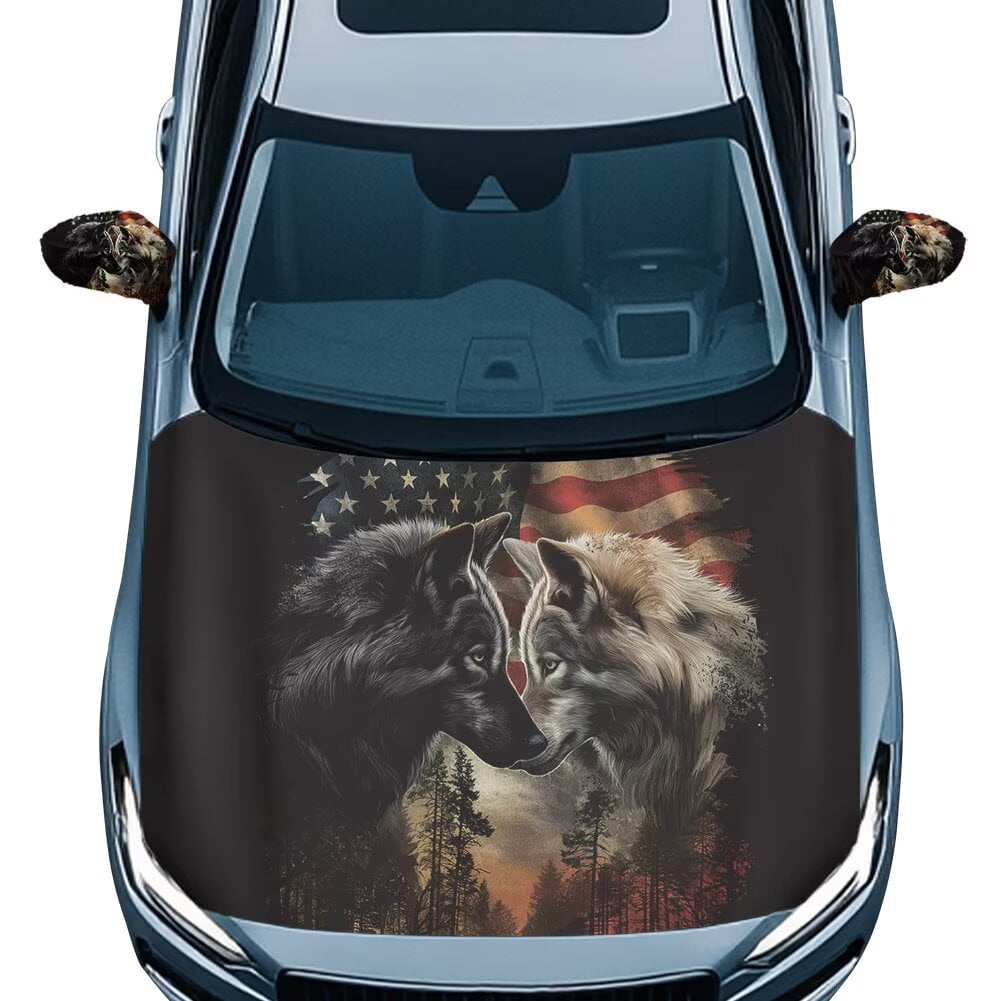Uorisanigo American Flag Wolf Hood Cover and Car Mirror Protectors ...
