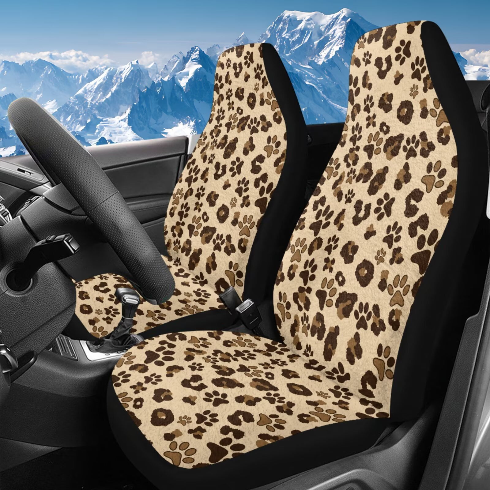 Uorisanigo Auto Front Seat Cover 2 Piece Leopard Print Dog Paws High ...