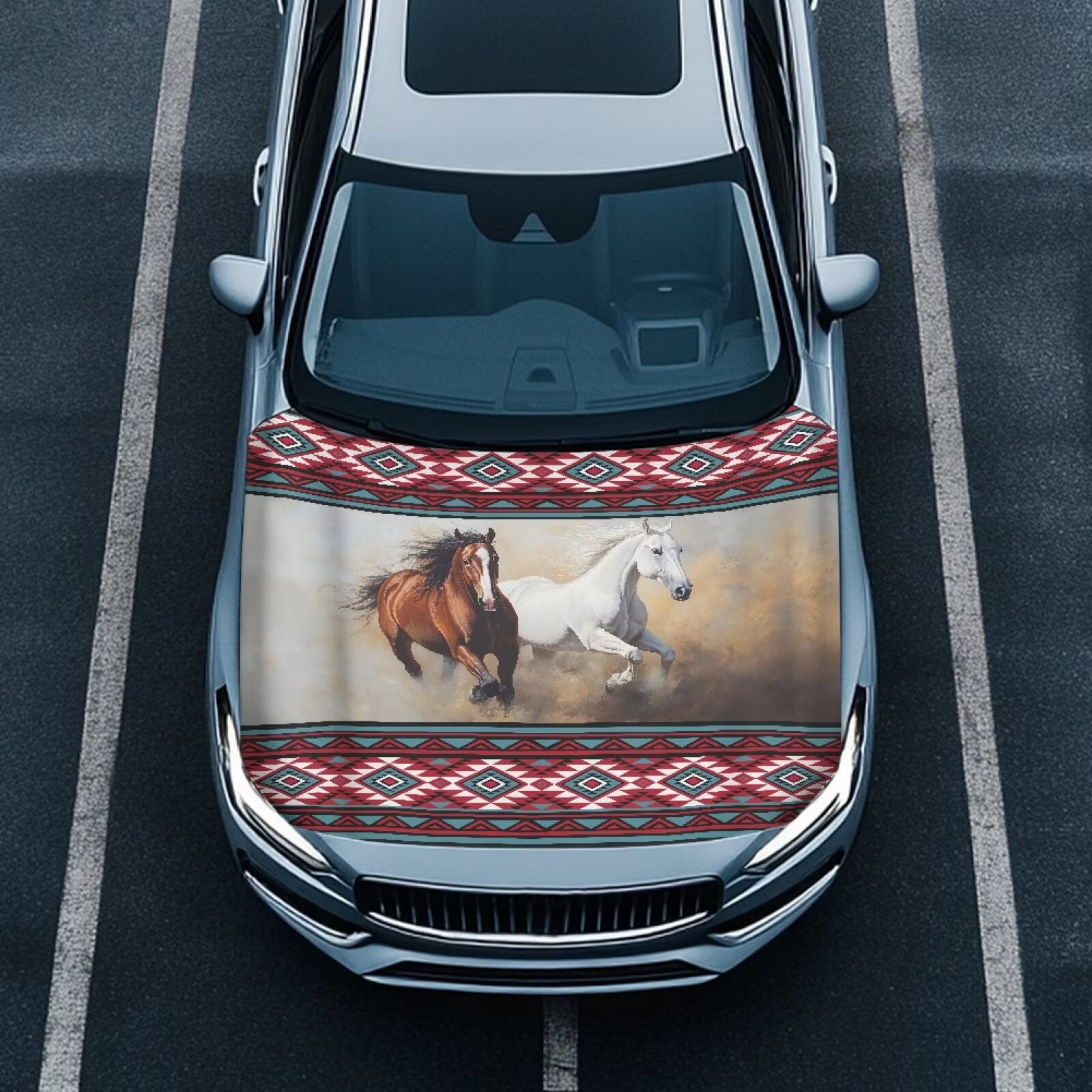 Uorisanigo Aztec Geometric Horse Car Hood Cover Removable Universal Car ...