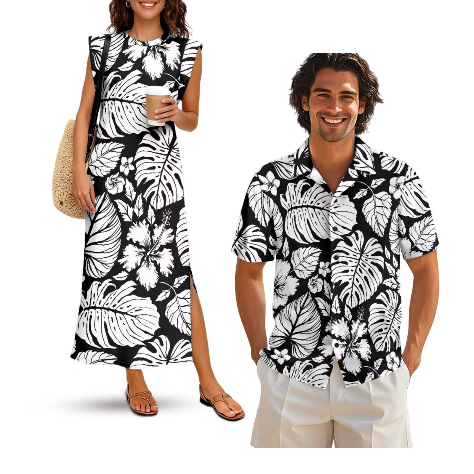 Uorisanigo Black Hawaii Couple Matching Outfit Button-Down Shirt for ...