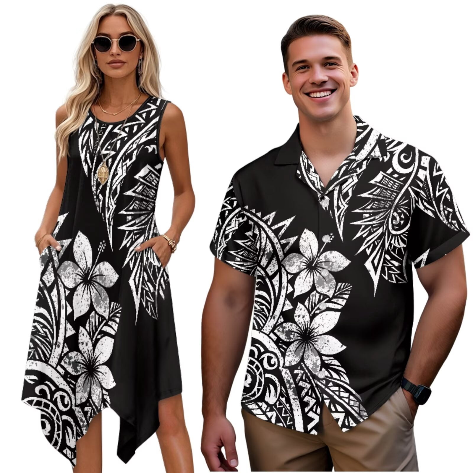 Uorisanigo Black Polynesian Matching Couple Outfits Husban and Wife ...