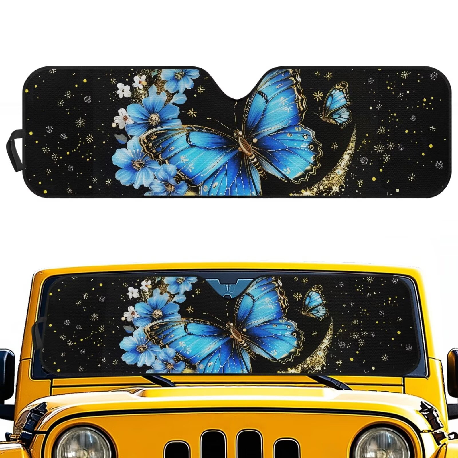 Uorisanigo Blue Butterfly Moon Windshield Sun Shade Compatible with ...