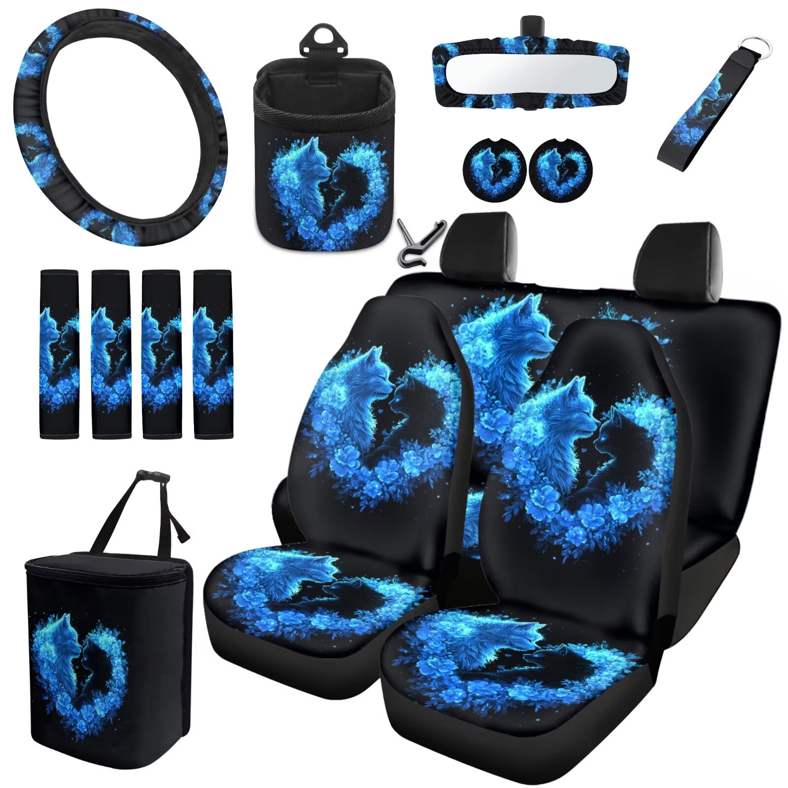 Uorisanigo Blue Love Cat Auto Accessories Set 15 PCS Includes Front and ...