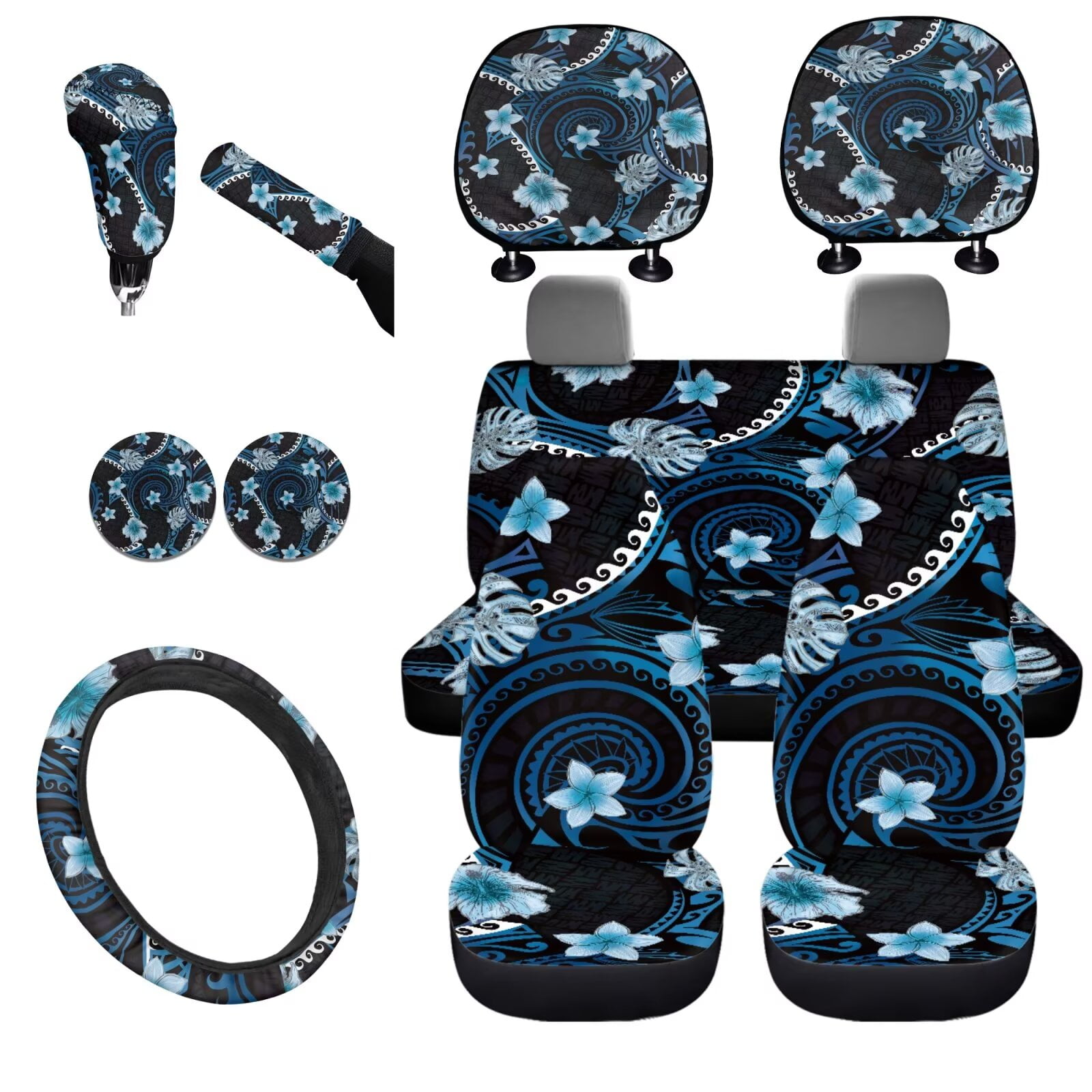 Uorisanigo Blue Polynesian Car Front and Rear Cushion Covers Automotive ...